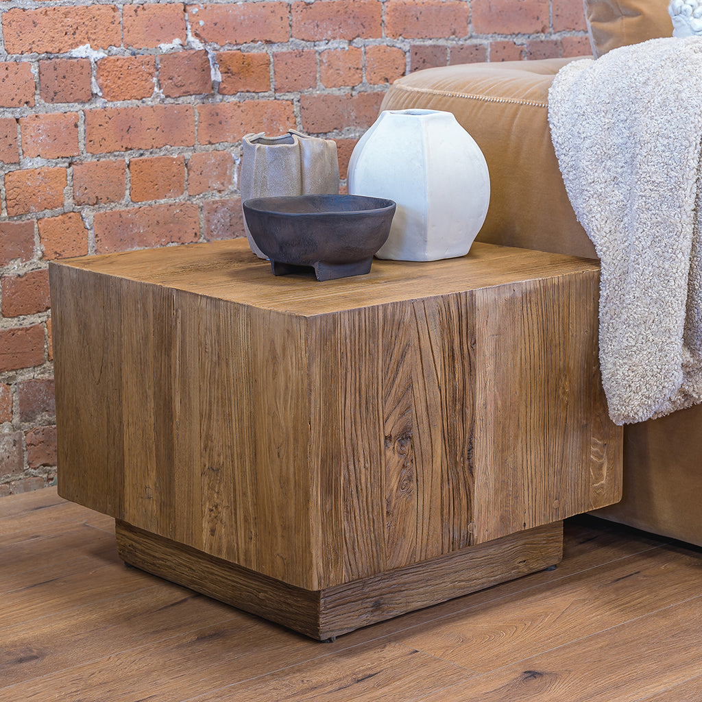 Chunky Reclaimed Elm Side Table — Kayu Home