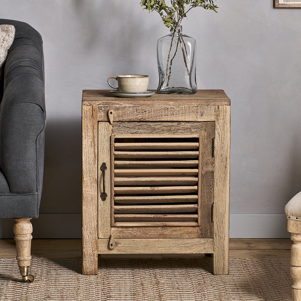 Ibo Reclaimed Wood Slatted Cabinet, Natural, Small — Kayu Home