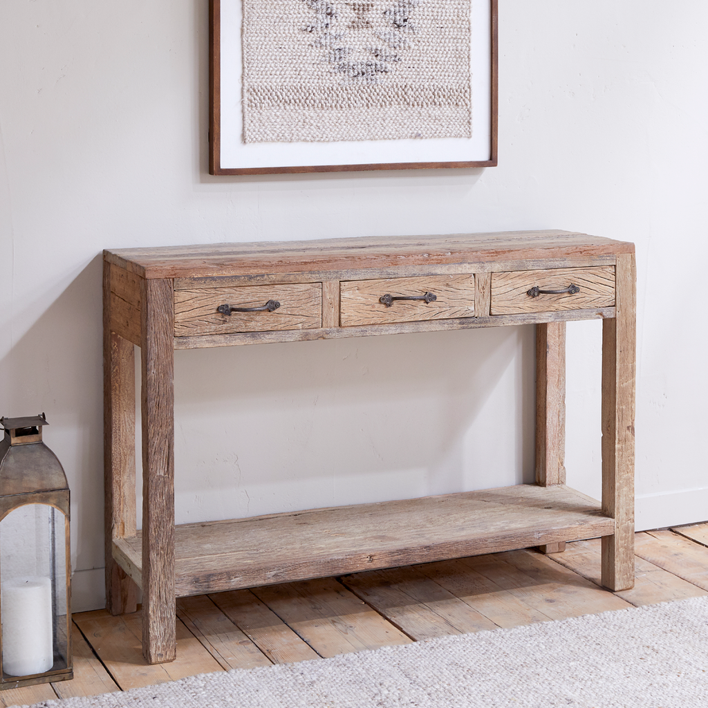 Ibo Reclaimed Wood Three Drawer Console Table — Kayu Home
