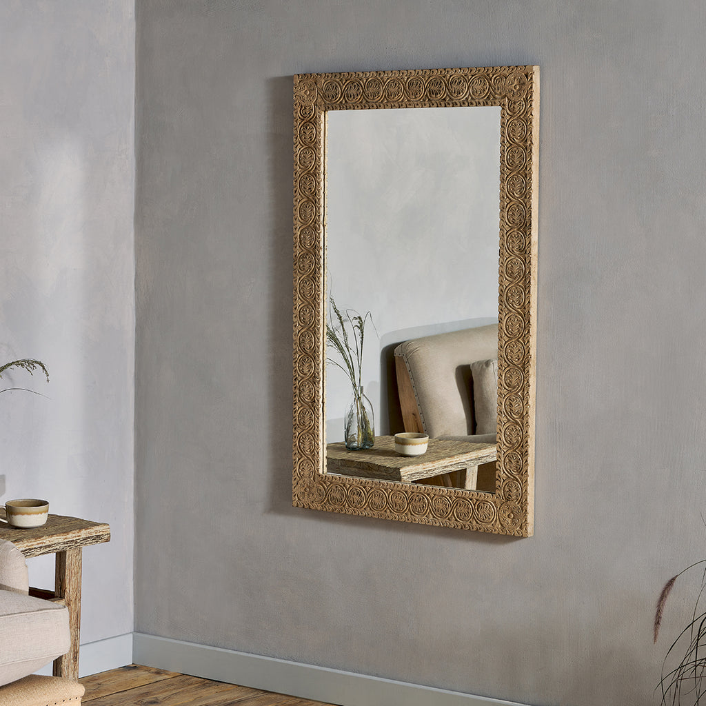 Tannir Carved Mango Wood Mirror — Kayu Home